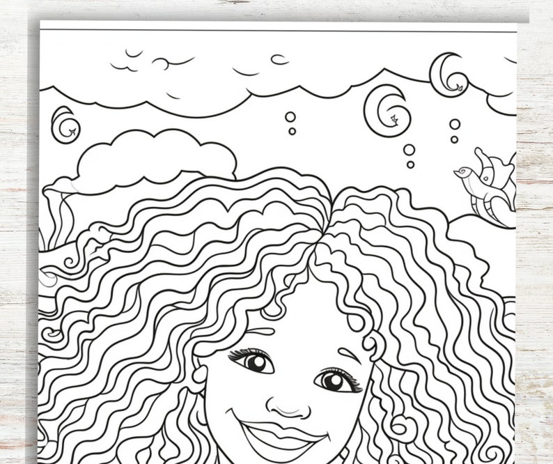10 Black Mermaid Coloring Pages | Printable PDF A4 | Cute Kids Coloring ...