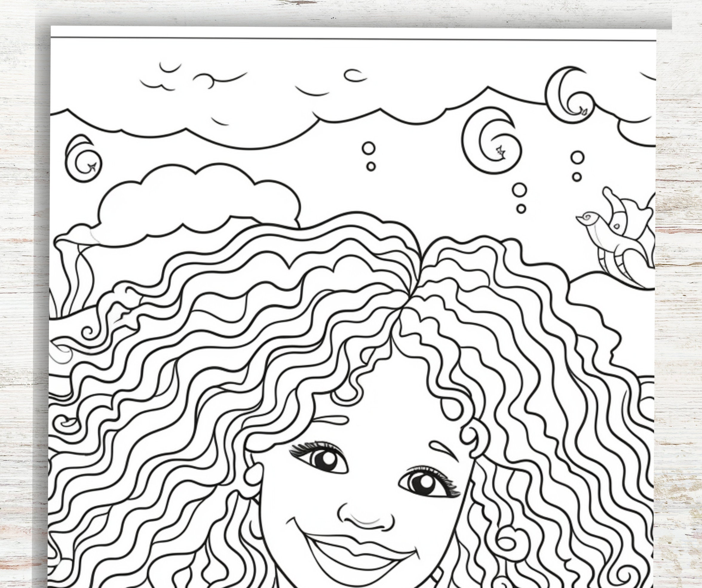 10 Black Mermaid Coloring Pages | Printable PDF A4 | Cute Kids Coloring ...