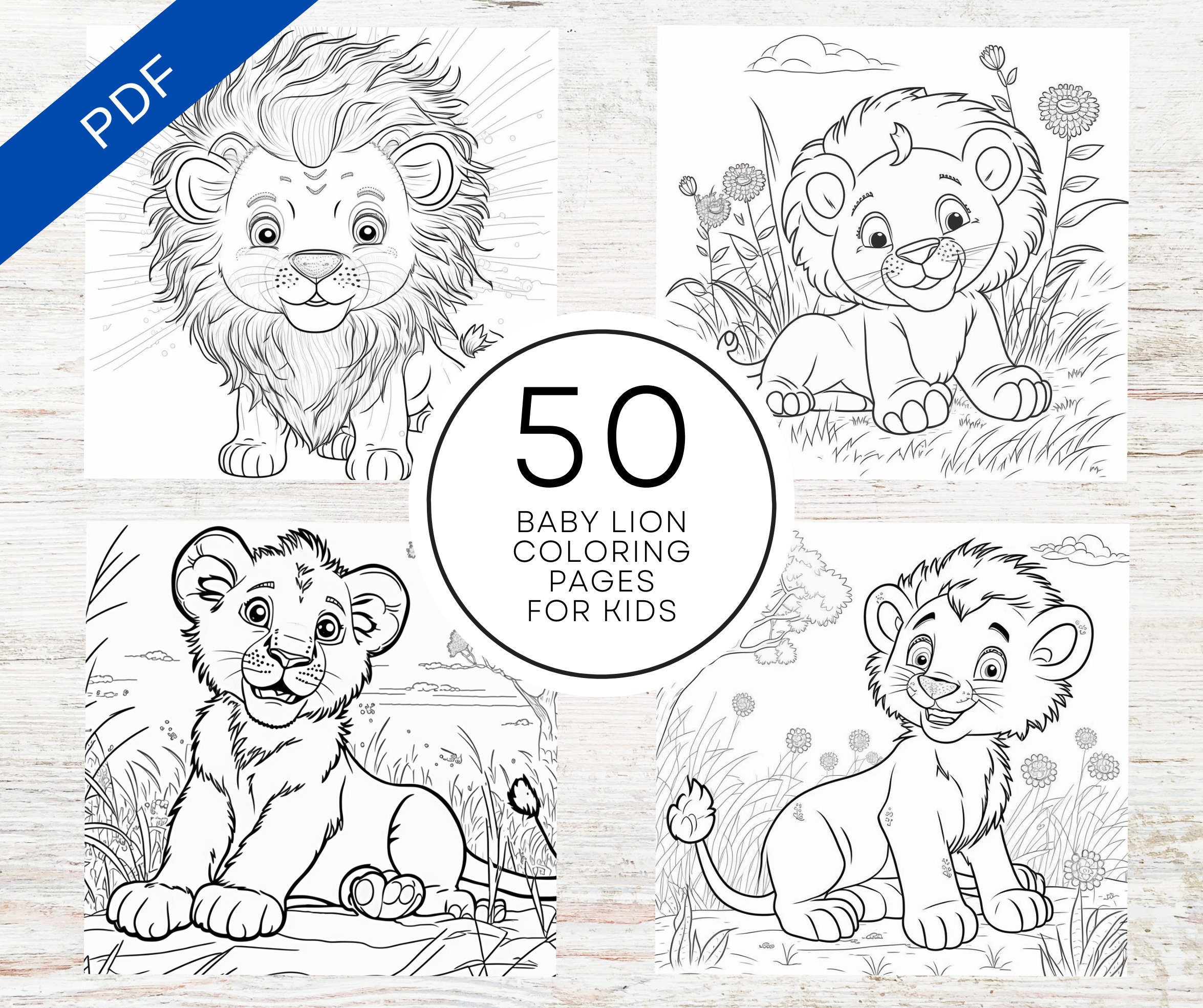 KDP Interior 50 Baby Lion Coloring Pages for Kids 8.5 X 11 Printable ...
