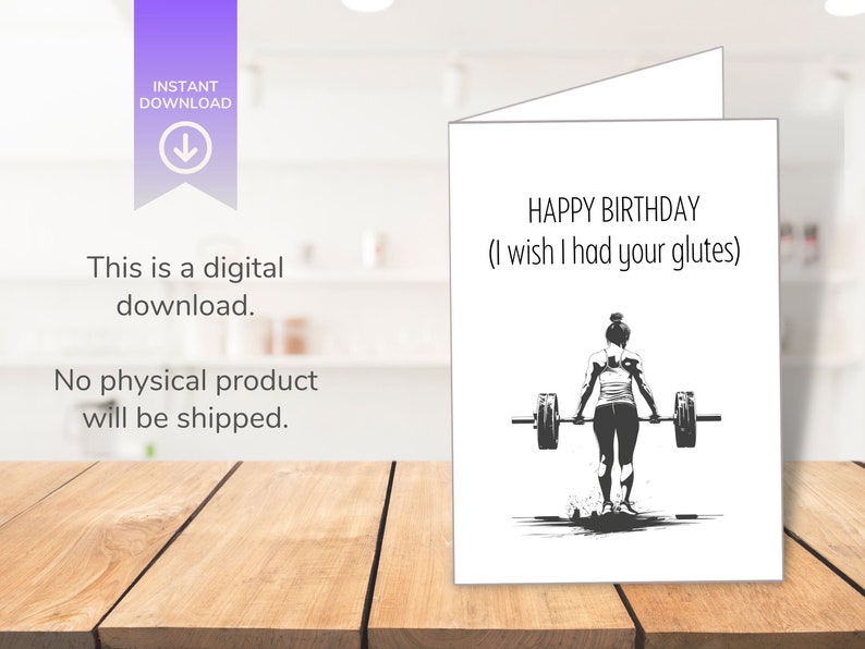 Funny Gym Girl Birthday Card, Printable Happy Birthday Card, Humorous ...