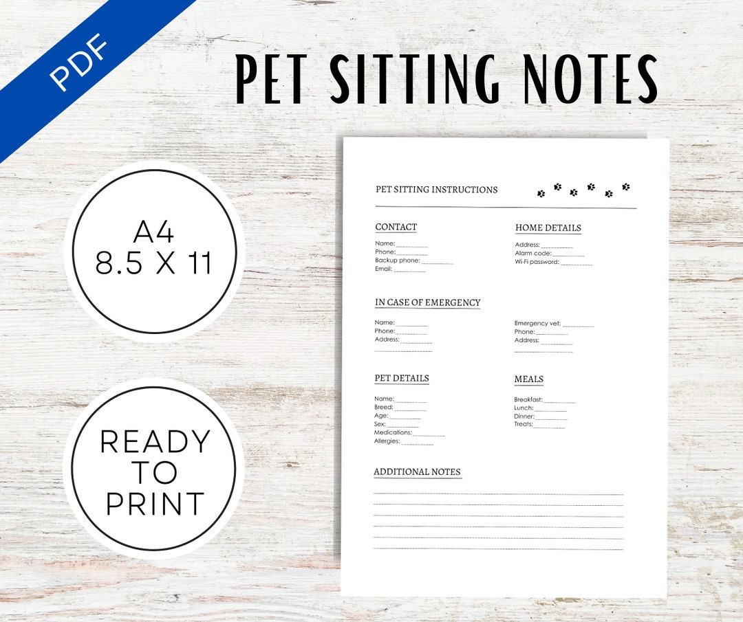 Simple Pet Sitter Instructions Printable PDF | A4 & 8.5x11 | Dog Cat ...