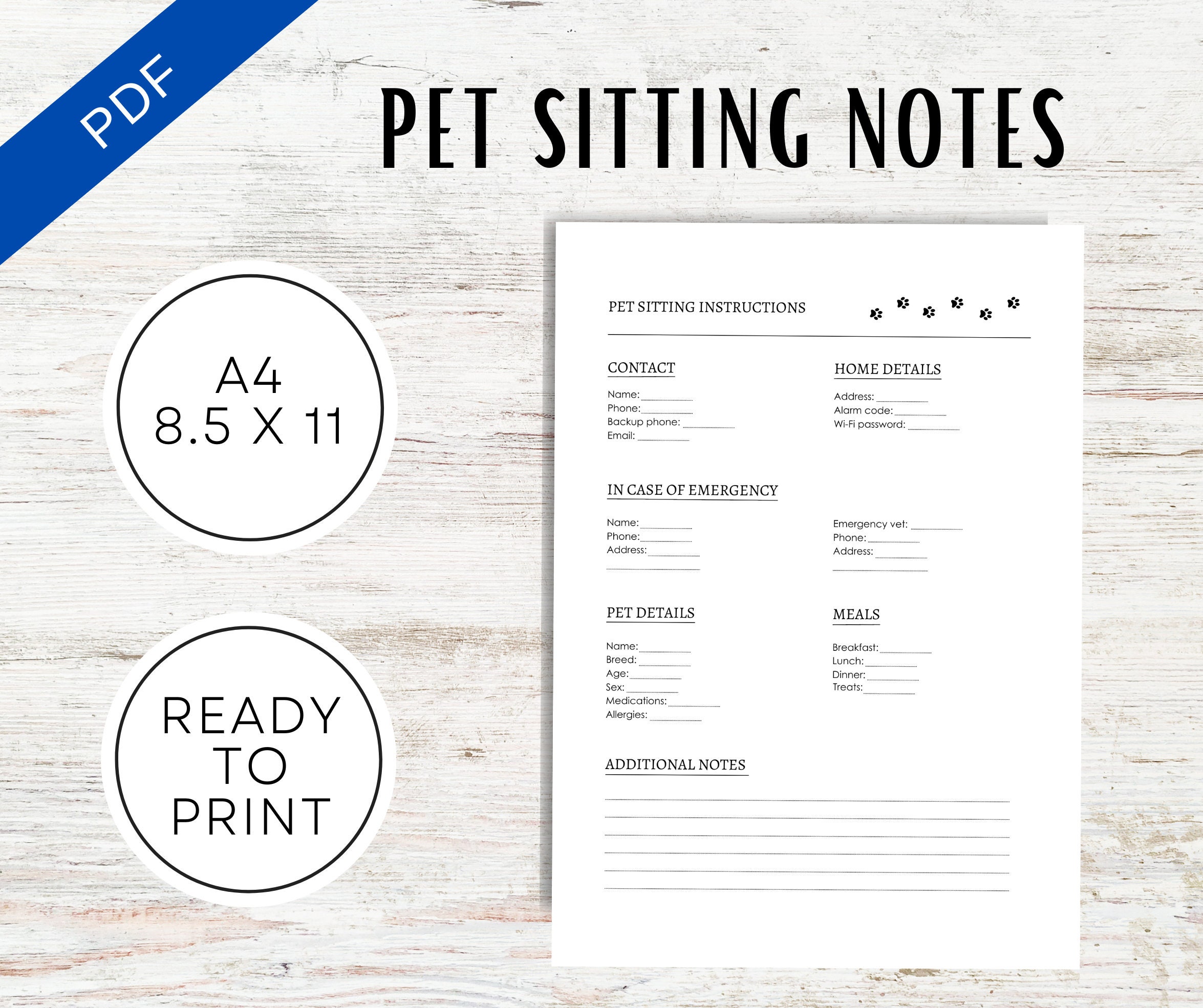 Simple Pet Sitter Instructions Printable PDF | A4 & 8.5x11 | Dog Cat ...
