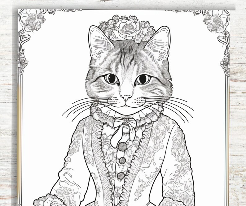 30 Victorian Cats Coloring Pages | Printable PDF 30 Pages A4 | Funny ...