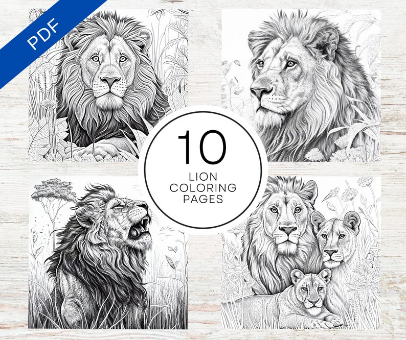 10 Realistic Lion Coloring Pages for Teens and Adults Printable PDF 10 ...