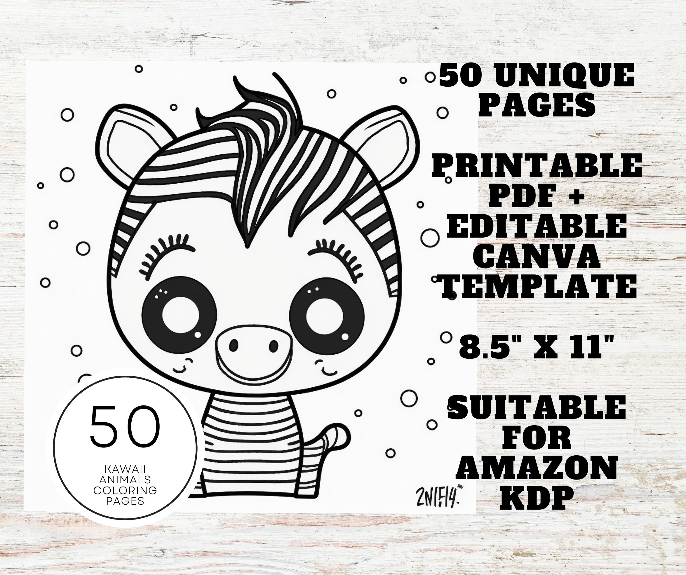 KDP Interior 50 Kawaii Animal Coloring Pages 8.5 X 11 Printable PDF ...