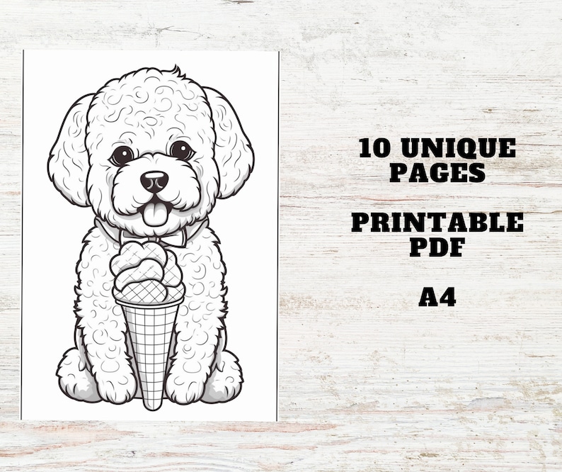 10 Bichon Frise Dogs Coloring Pages | A4 Printable PDF | Cute Dog ...