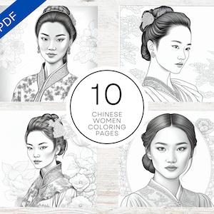 10 Beautiful Chinese Women Coloring Pages Printable PDF 10 Pages A4 ...