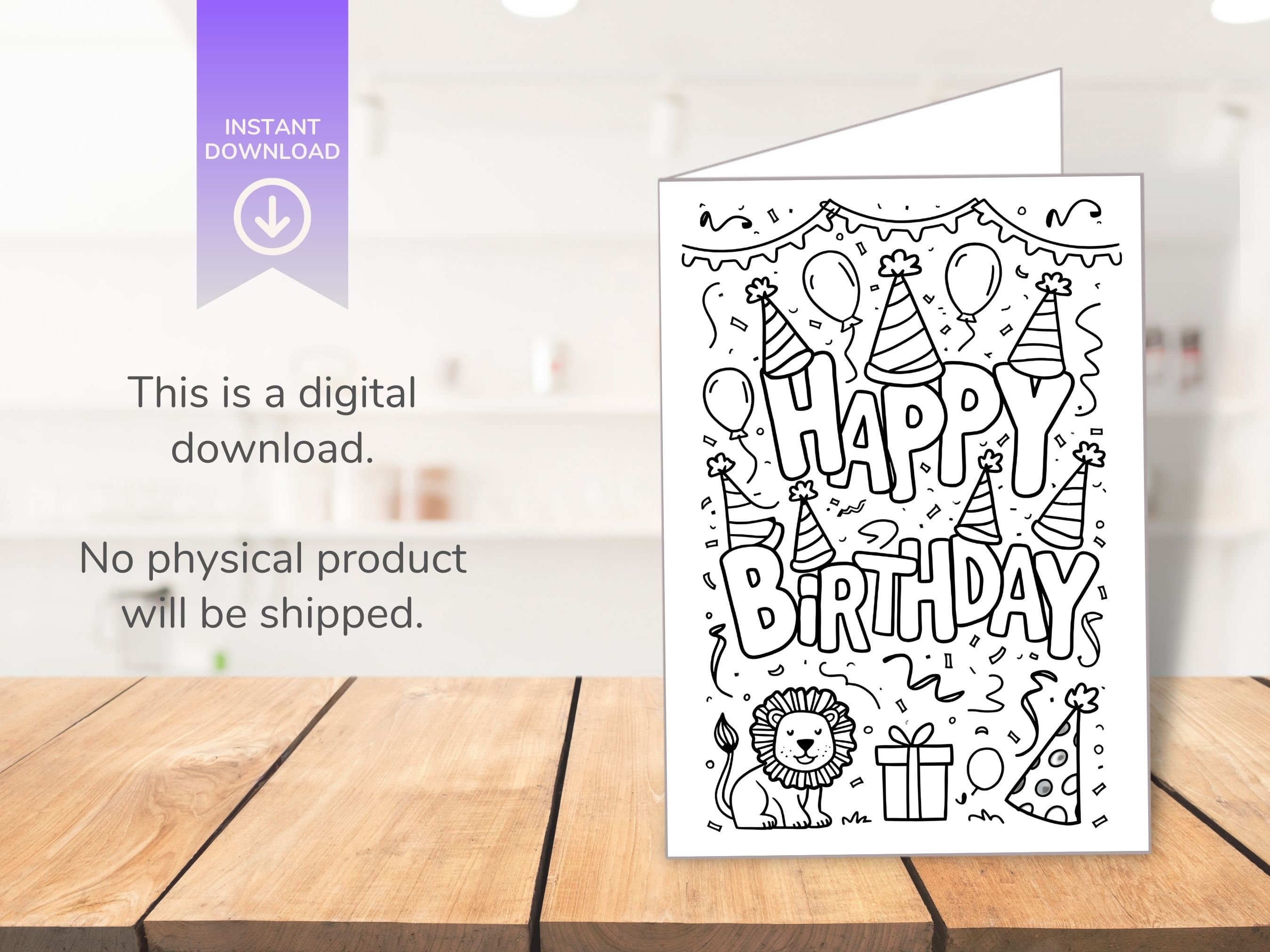 Happy Birthday Lion Printable Coloring Card | Digital Download Kids ...