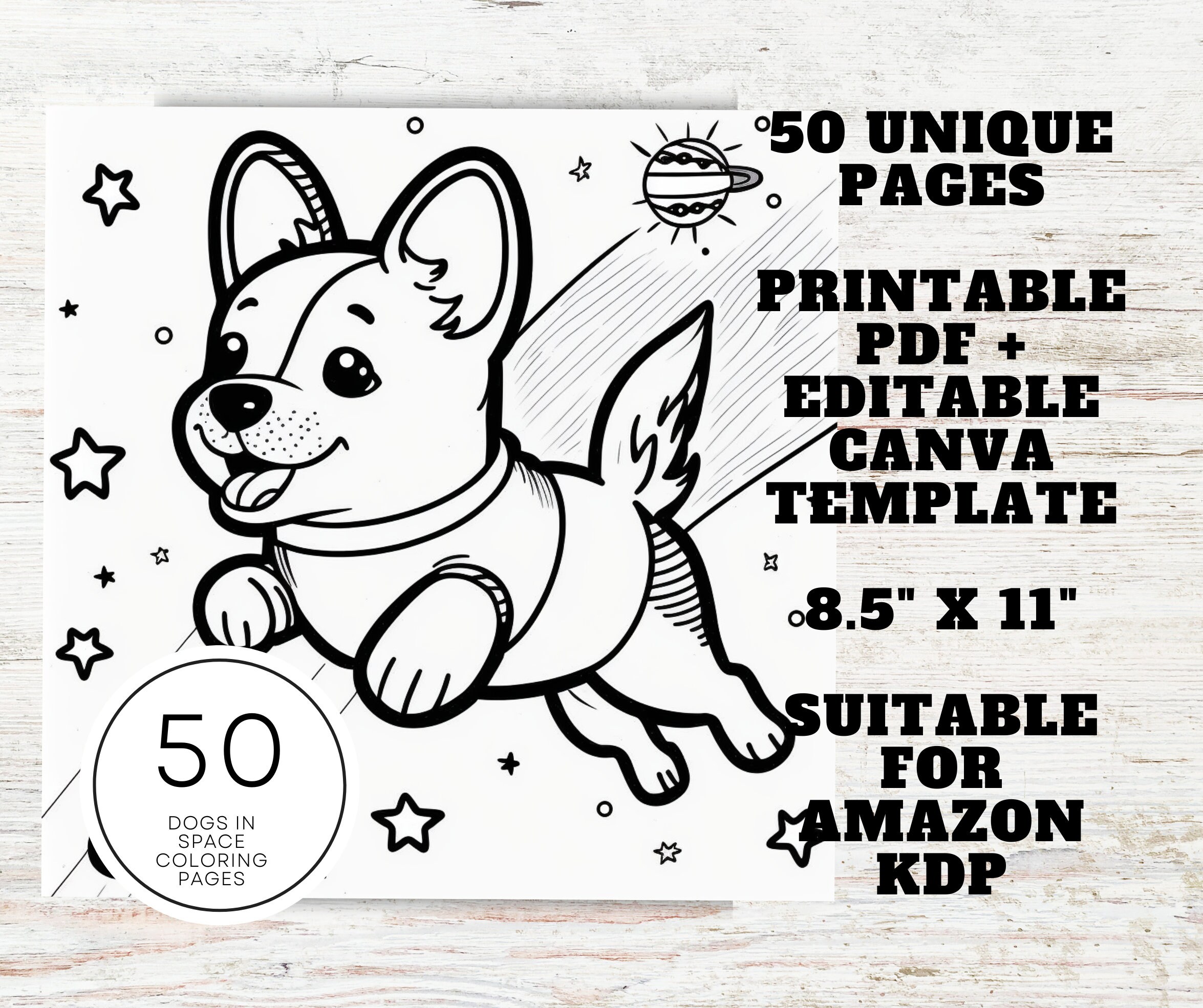 KDP Interior 50 Dogs in Space Coloring Pages 8.5 X 11 Printable PDF ...