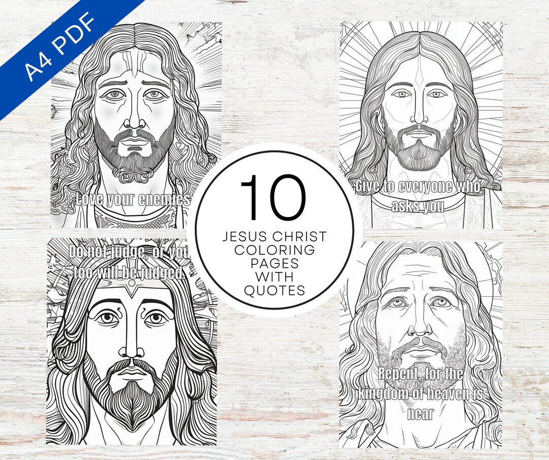 10 Jesus Christ Portraits With Quotes Coloring Pages | Printable PDF 10 ...