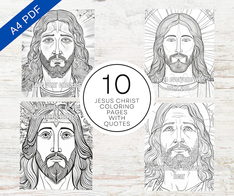 10 Jesus Christ Portraits With Quotes Coloring Pages | Printable PDF 10 ...