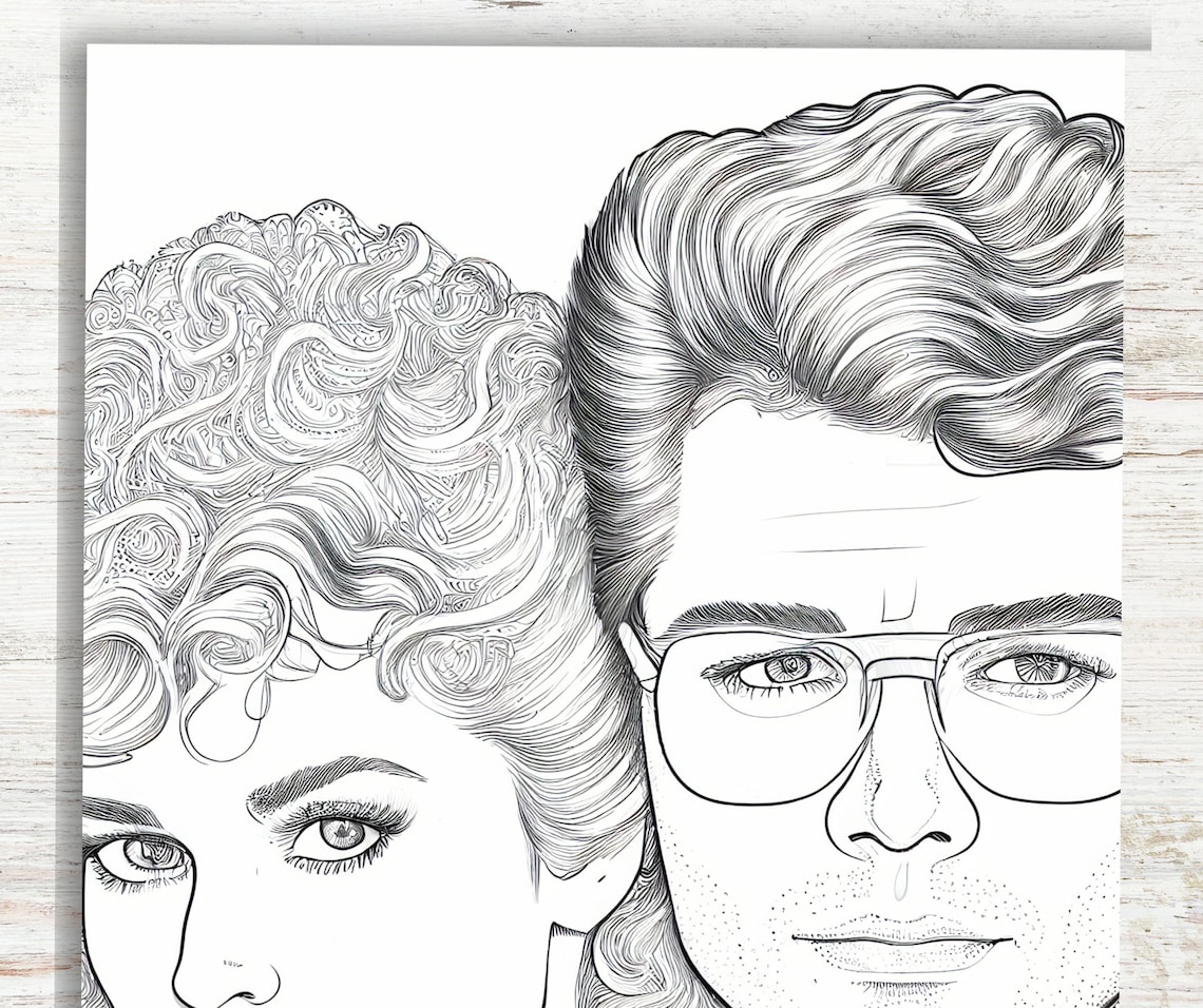 80s Style Couple Portraits Coloring Book 1980s Colouring Sheets for ...