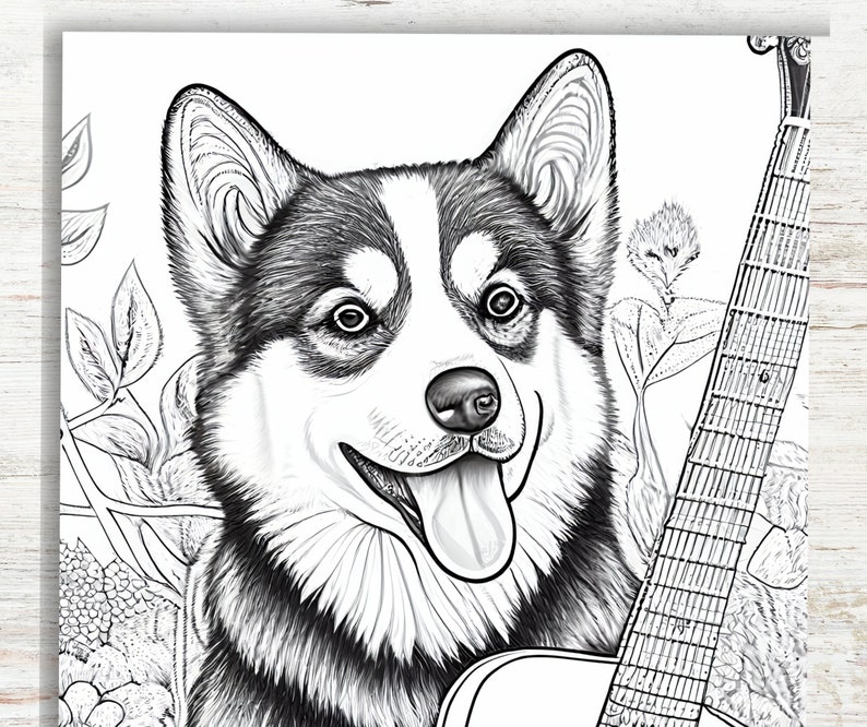 10 Cute Dogs With Guitars Printable Dog Breed Coloring Sheets for Teens ...