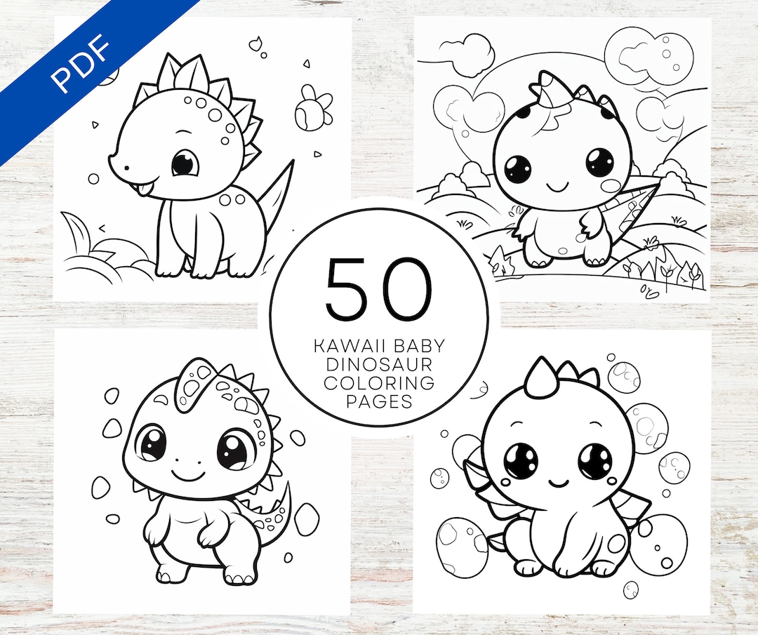 KDP Interior 50 Kawaii Baby Dinosaur Coloring Pages for Kids | 8.5" X ...