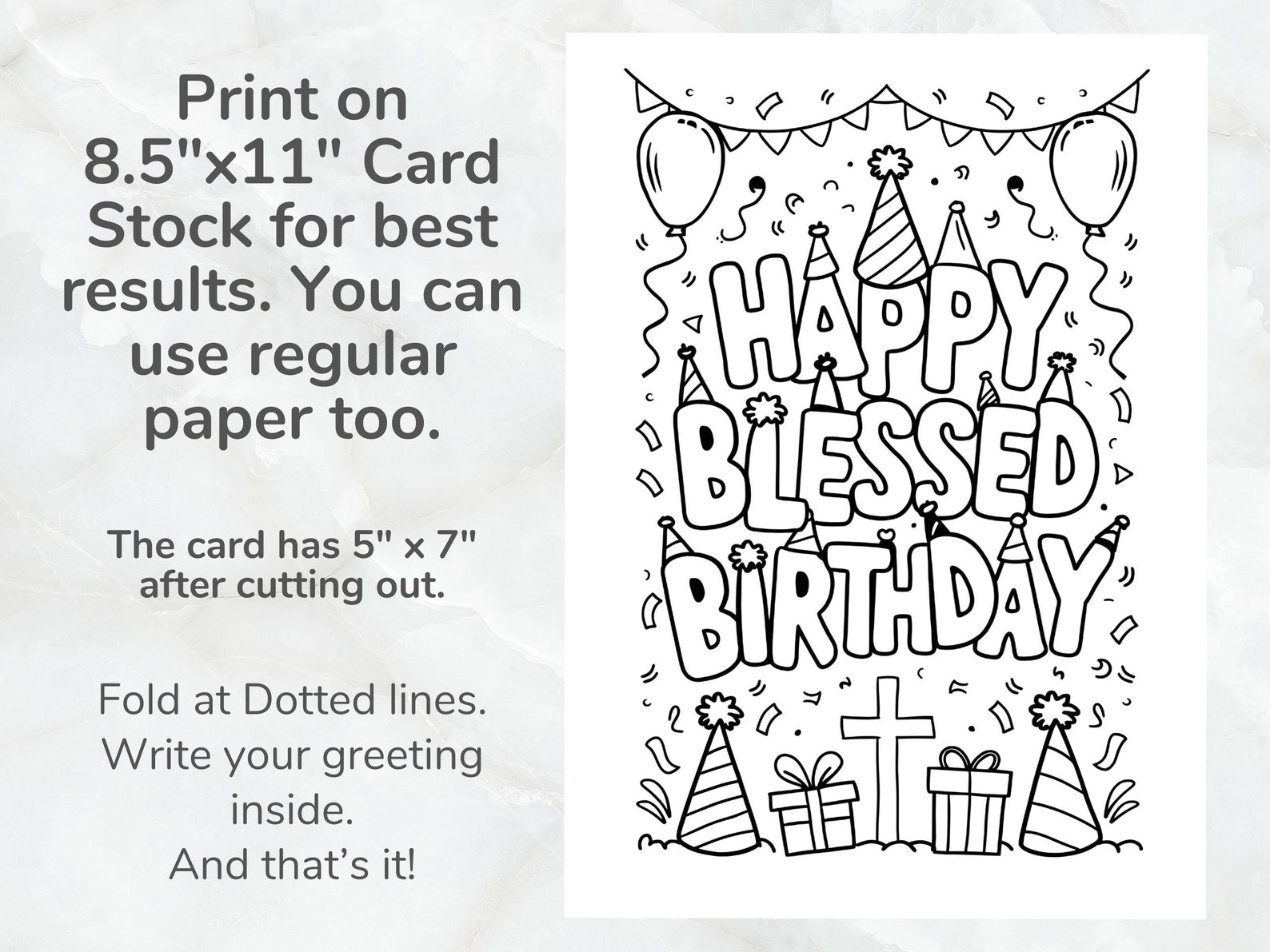 Christian Birthday Printable Coloring Card - Happy Blessed Birthday ...