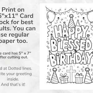 Christian Birthday Printable Coloring Card - Happy Blessed Birthday ...
