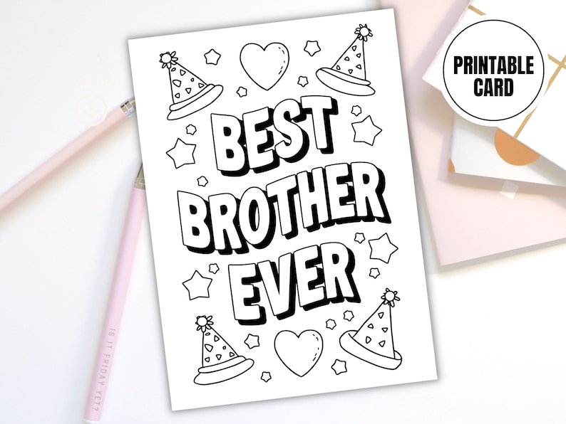 Best Brother Ever Printable Coloring Card | Digital Download | Fun DIY ...