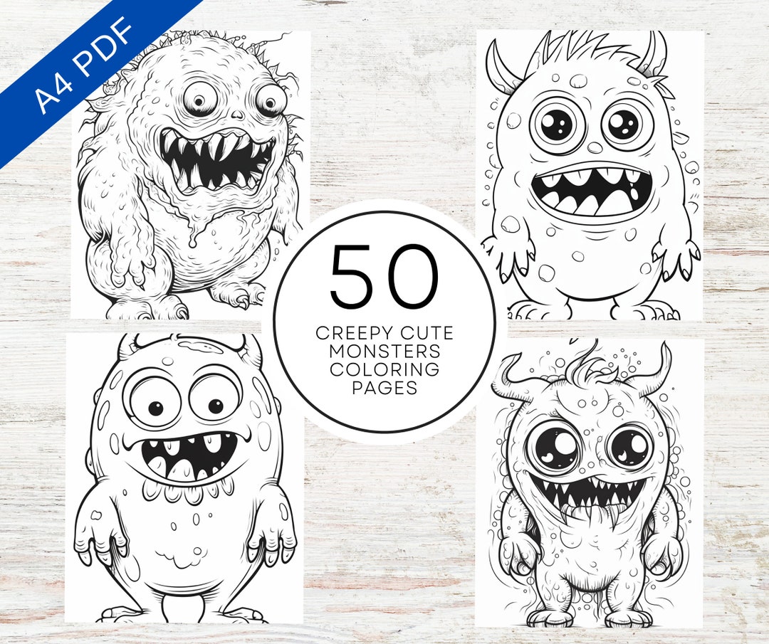 50 Creepy Cute Monsters Coloring Pages | Printable PDF A4 | Cute ...