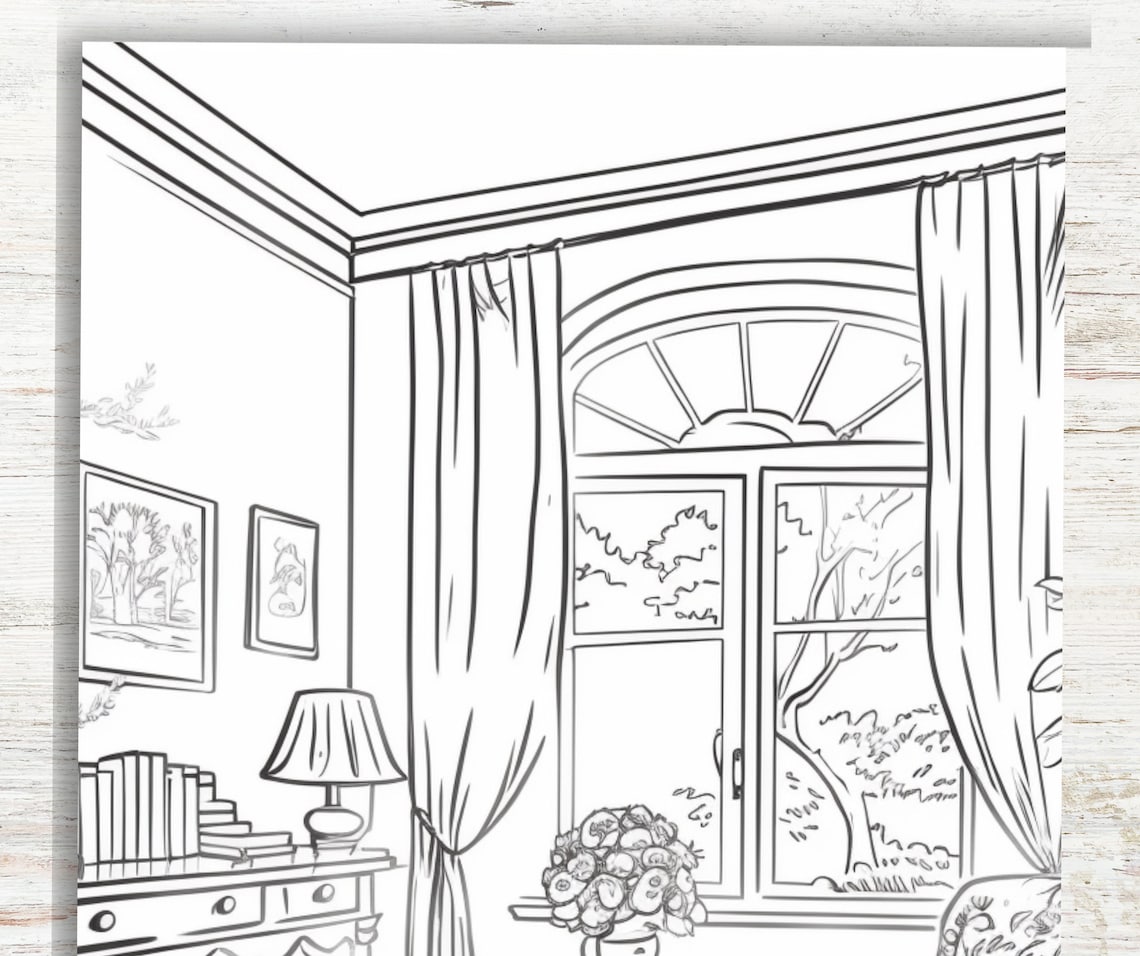 50 Home Interior Coloring Pages KDP Interior 8.5 X 11 Printable PDF ...