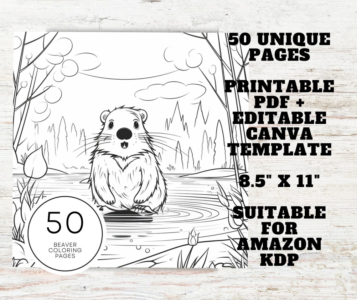 KDP Interior 50 Beaver Coloring Pages 8.5 X 11 Printable PDF & Canva ...