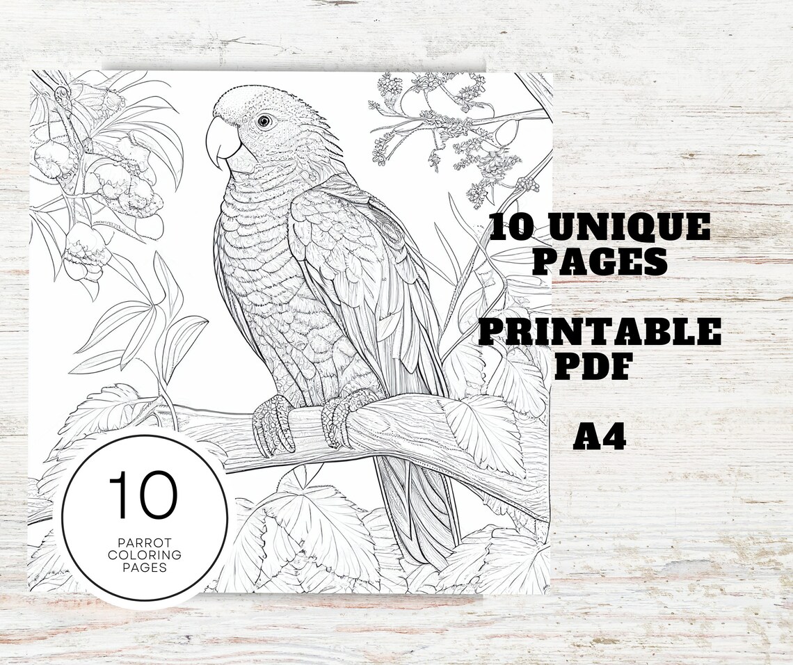 10 Parrot Coloring Pages Printable Grayscale Parrots Coloring Sheets ...