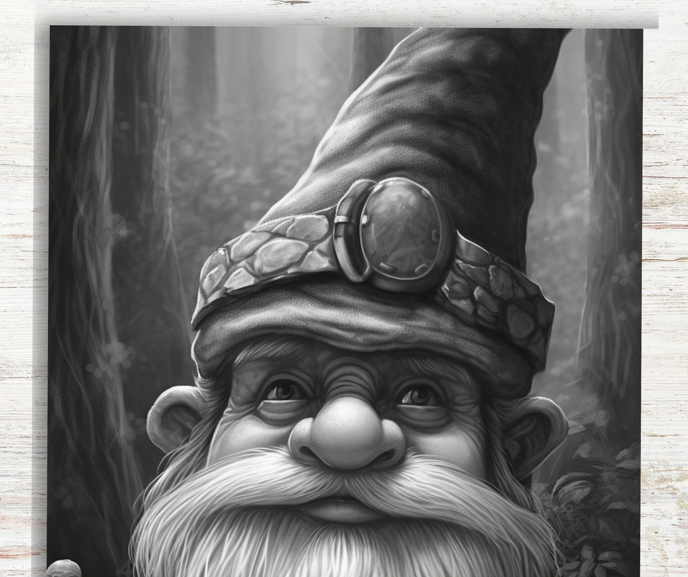 10 Grayscale Gnome Coloring Pages for Adults Digital Fantasy Coloring ...