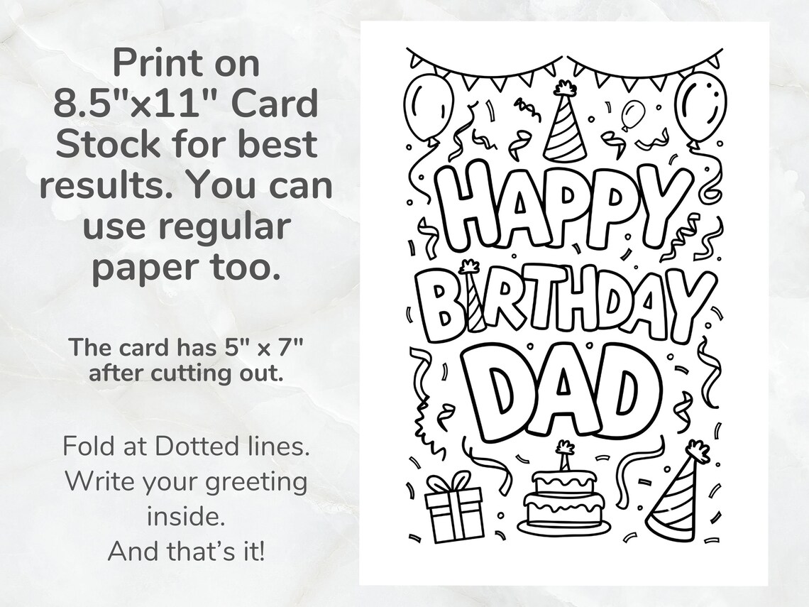 Happy Birthday Dad Printable Coloring Card | Digital Download | Fun DIY Birthday Card for Dad ...