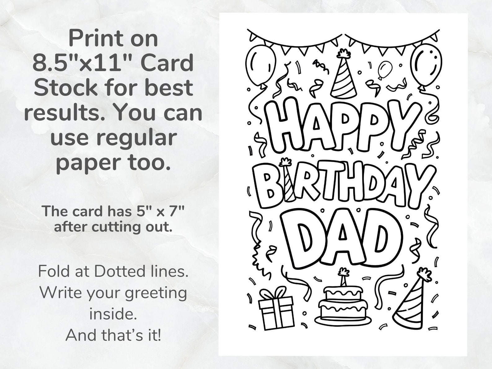 Happy Birthday Dad Printable Coloring Card | Digital Download | Fun DIY ...
