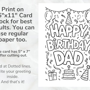 Happy Birthday Dad Printable Coloring Card | Digital Download | Fun DIY ...