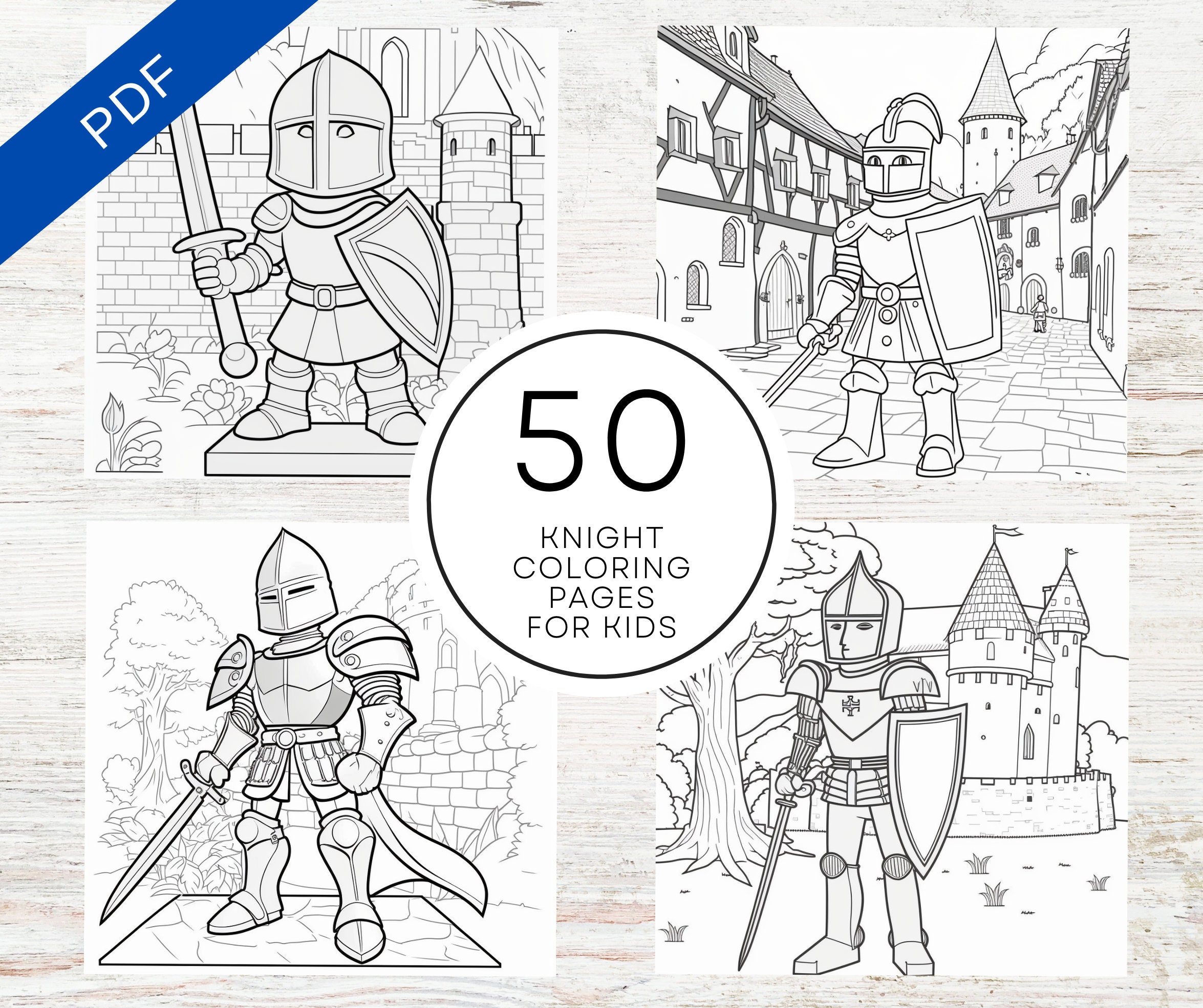 KDP Interior 50 Knight Coloring Pages for Kids 8.5 X 11 Printable PDF ...