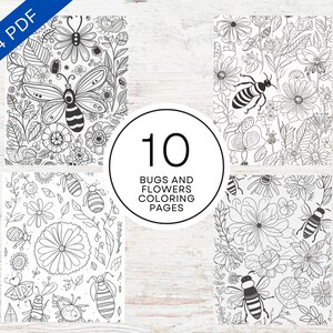 10 Bugs & Flowers Coloring Pages | Printable PDF A4 | Spring Insects ...