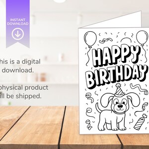 Happy Birthday Dog Coloring Card Printable | Digital Download | Fun Pet ...