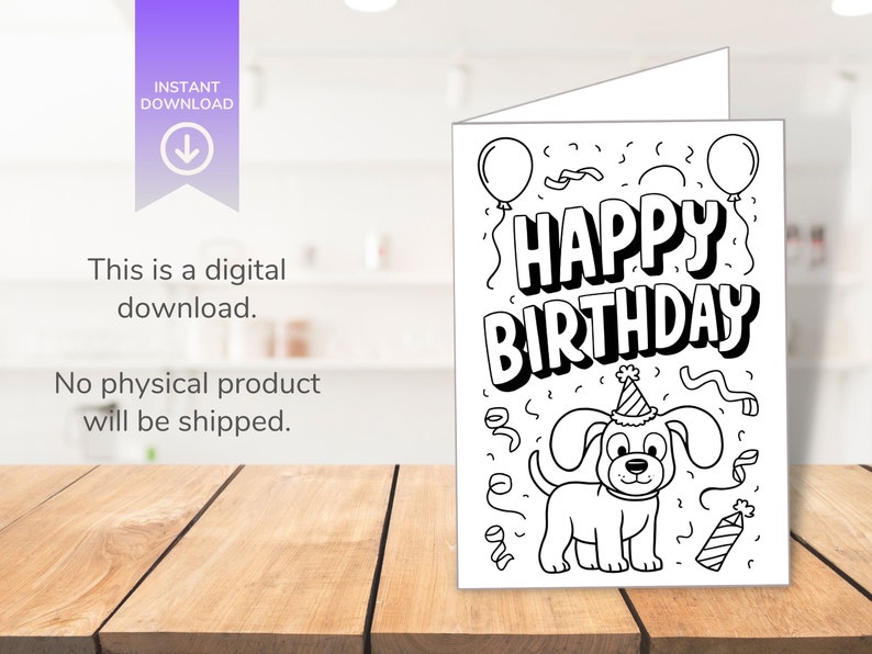 Happy Birthday Dog Coloring Card Printable | Digital Download | Fun Pet ...