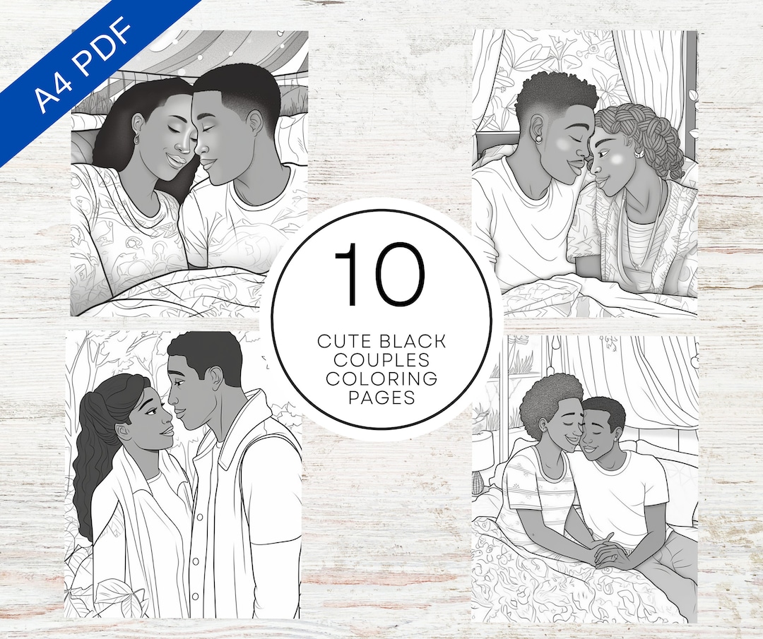 10 Cute Black Couples Coloring Pages Vol.3 | Printable PDF A4 | Adult ...