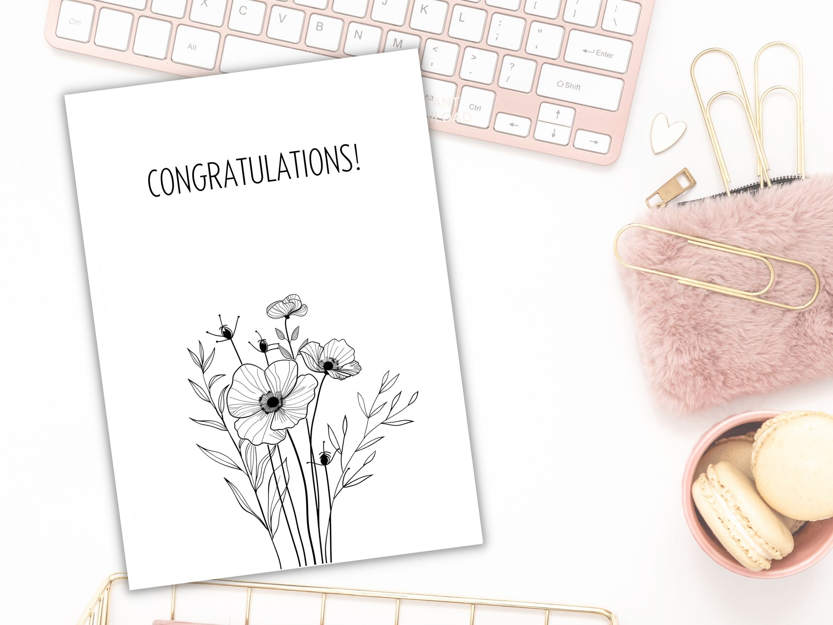 Minimalist Botanical Line Art Congratulations Card Printable Digital ...