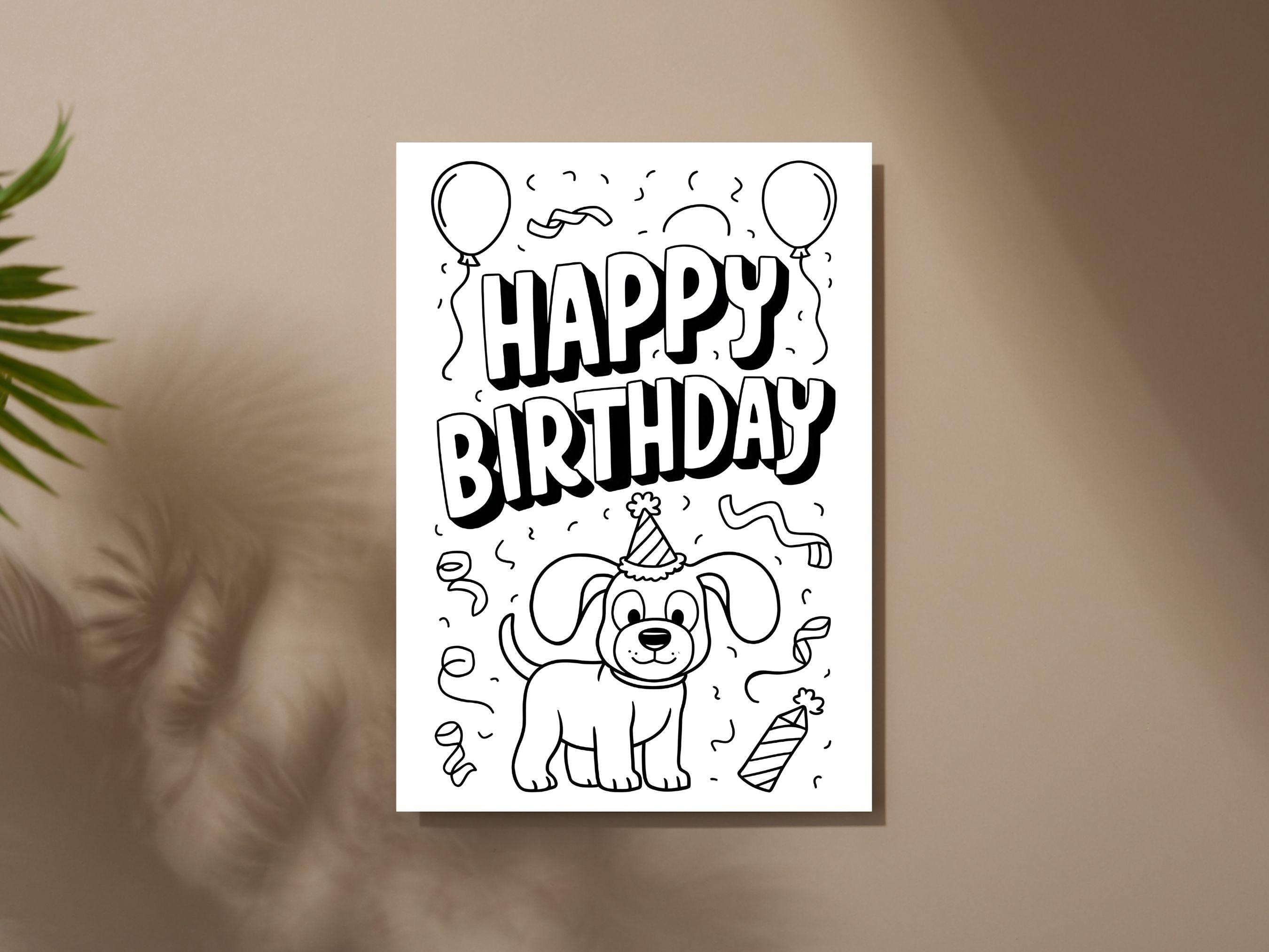 Happy Birthday Dog Coloring Card Printable | Digital Download | Fun Pet ...