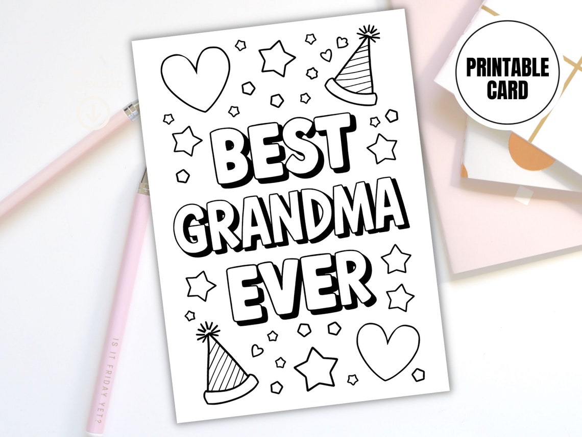 Best Grandma Ever Printable Coloring Card Digital Download Mother's Day ...