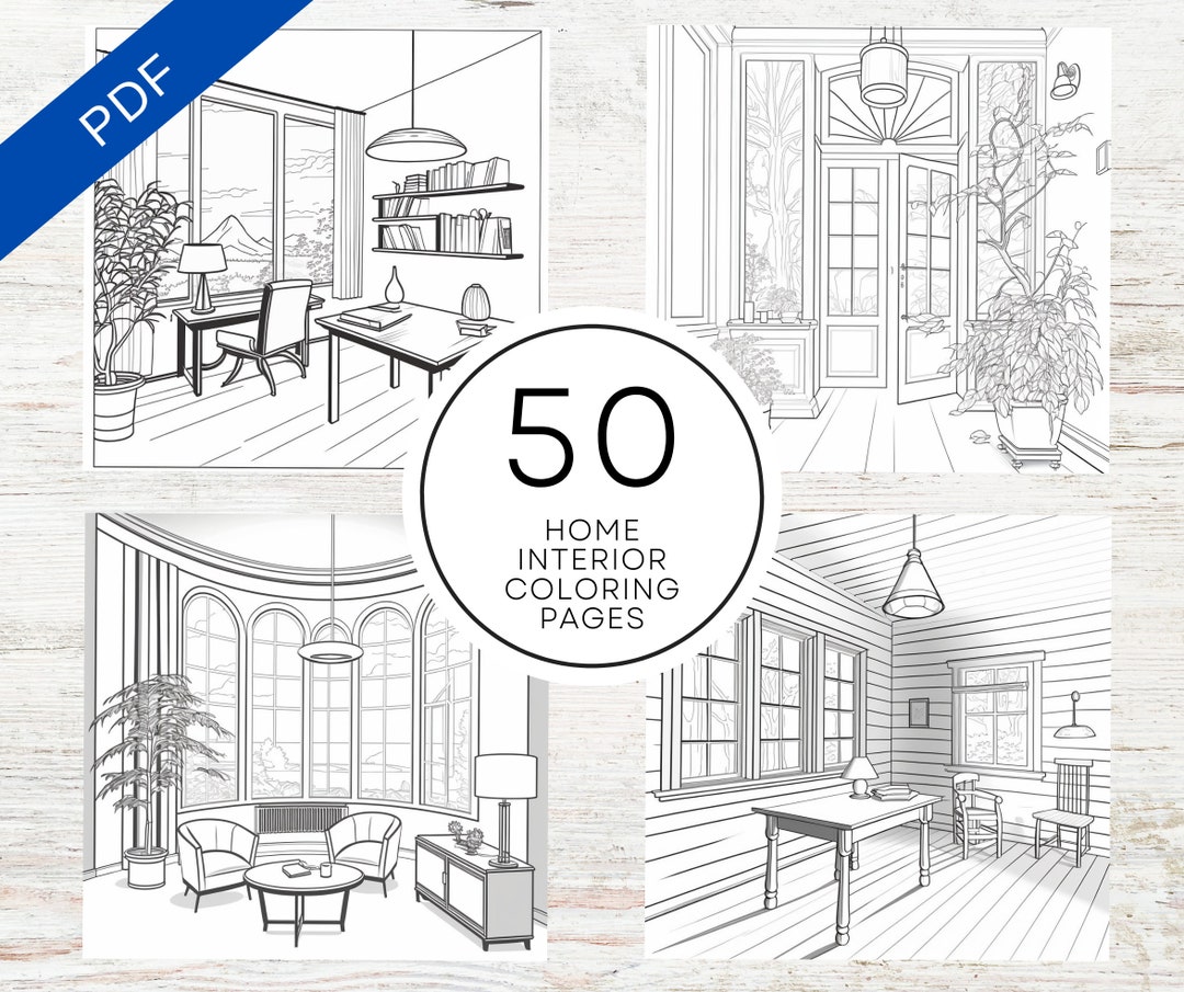 50 Home Interior Coloring Pages KDP Interior 8.5 X 11 Printable PDF ...