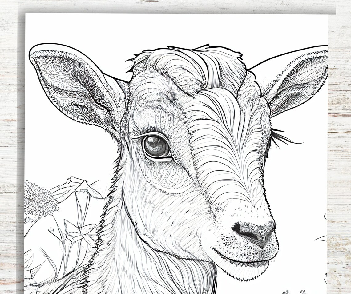 10 Realistic Goat Coloring Pages for Teens & Adults A4 Printable Animal ...