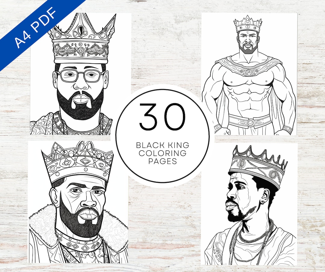 30 Black Kings in Crowns Coloring Pages | Printable PDF A4 | Adult ...