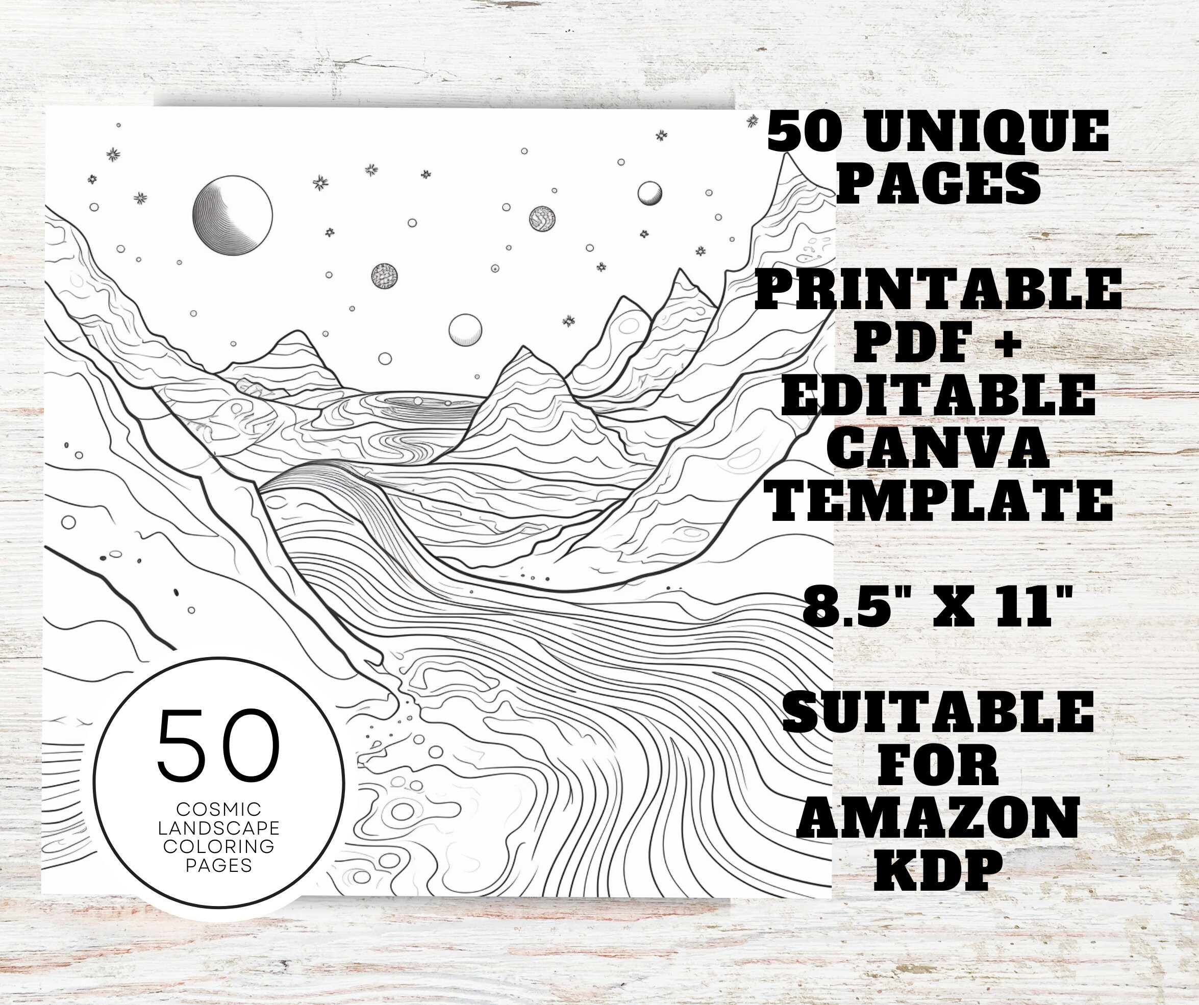 KDP Interior 50 Cosmic Landscape Coloring Pages | 8.5" X 11" Printable ...
