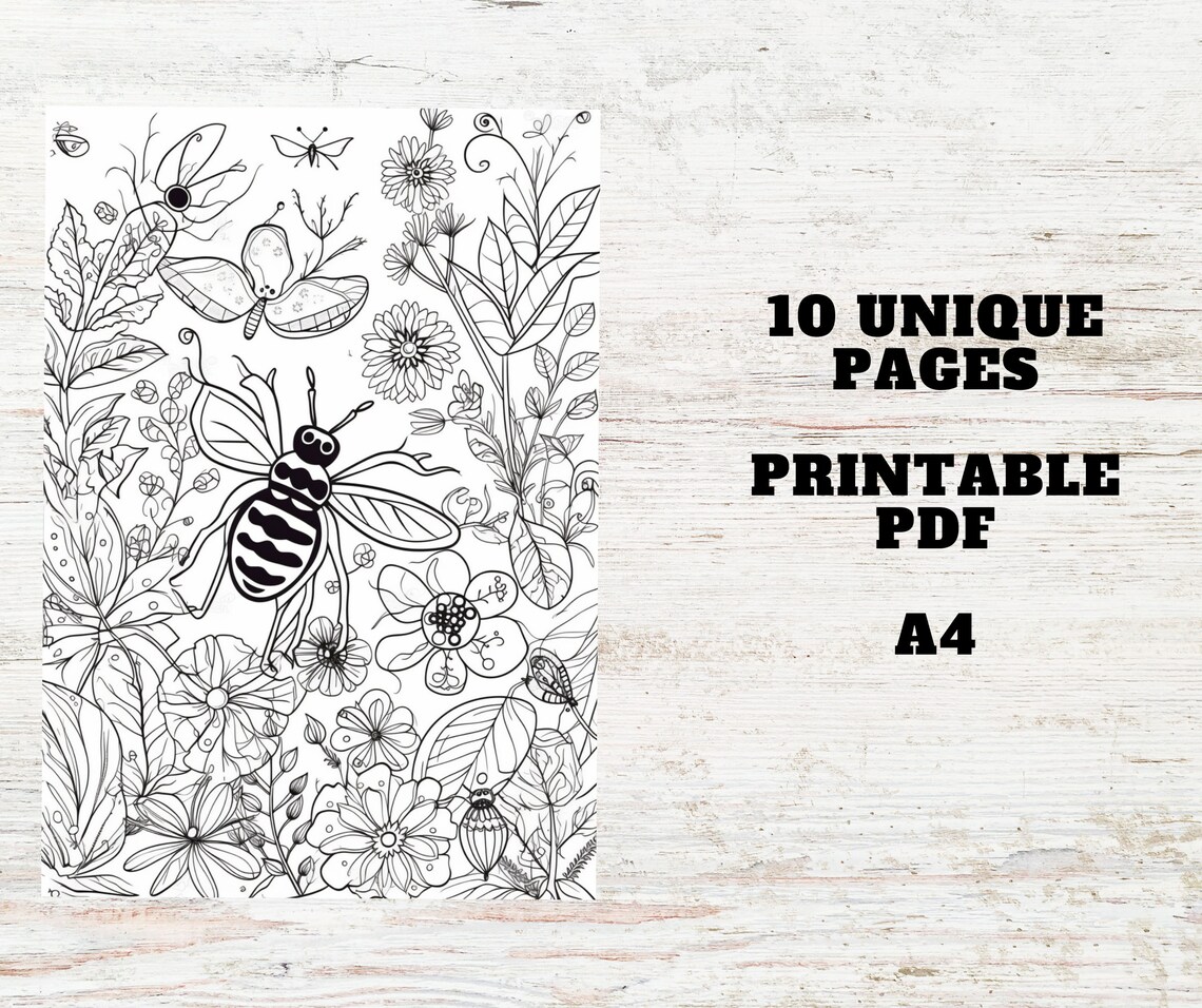 10 Bugs & Flowers Coloring Pages | Printable PDF A4 | Spring Insects ...