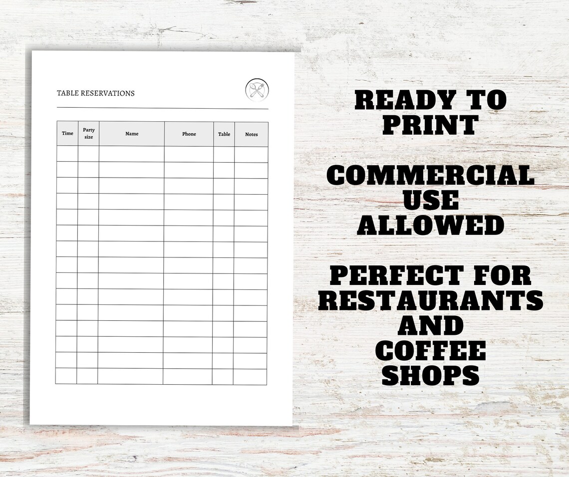 Table Reservation List Printable PDF | A4 & 8.5"x11" | Ready to Print ...