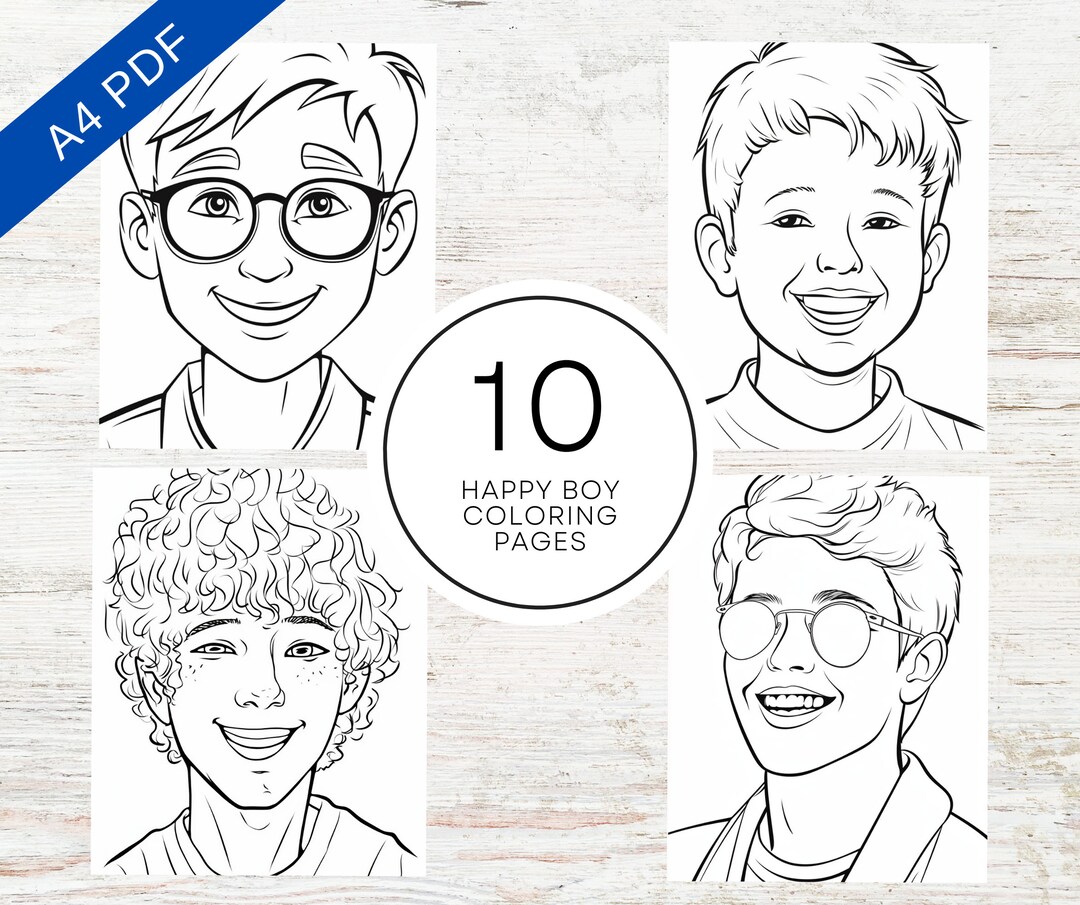 10 Happy Boy Coloring Pages | Printable PDF A4 | Coloring Sheets for ...
