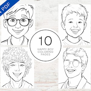 10 Happy Boy Coloring Pages | Printable PDF A4 | Coloring Sheets for ...