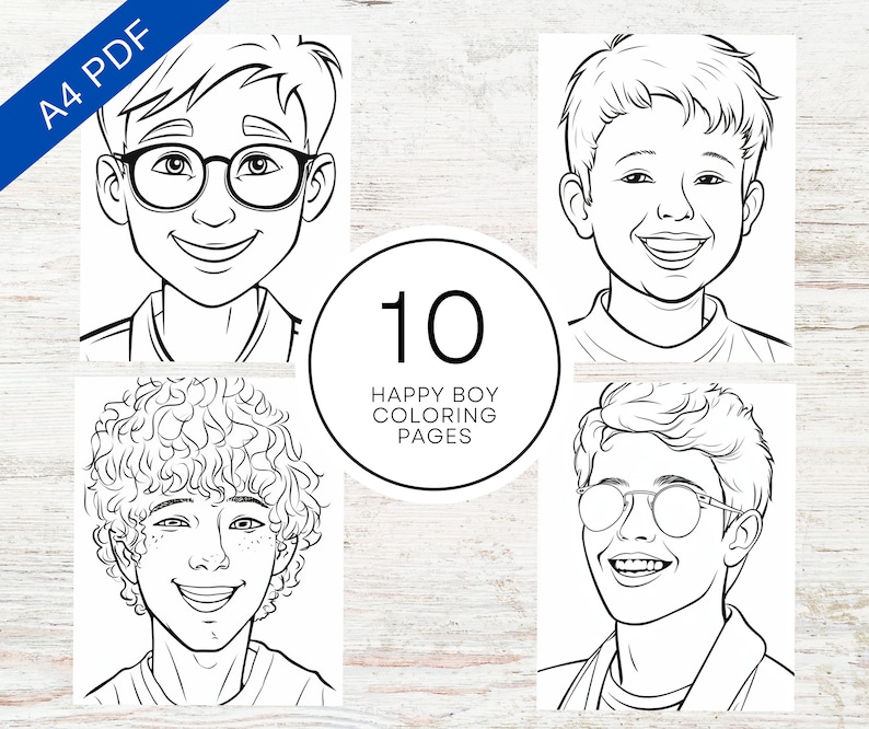 10 Happy Boy Coloring Pages Printable PDF A4 Coloring Sheets for ...