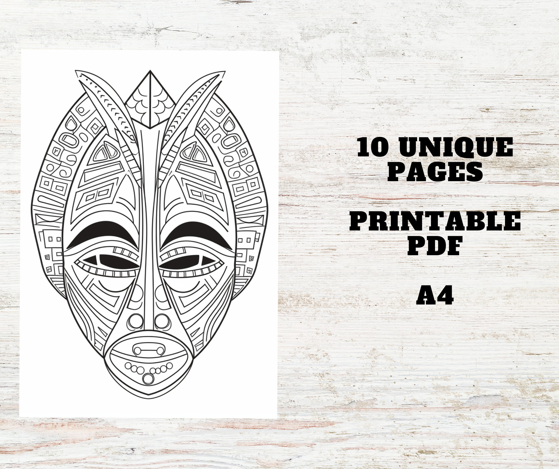 10 African Mask Coloring Pages | A4 Printable PDF | Pattern Coloring ...