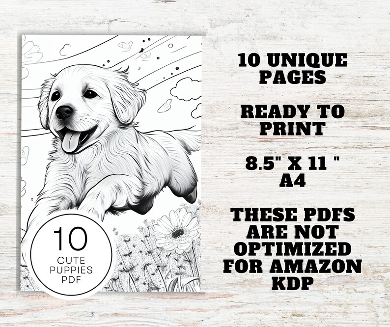 Cute Happy Puppies Coloring Book 10 Pages Printable PDF A4 & 8.5x11 ...