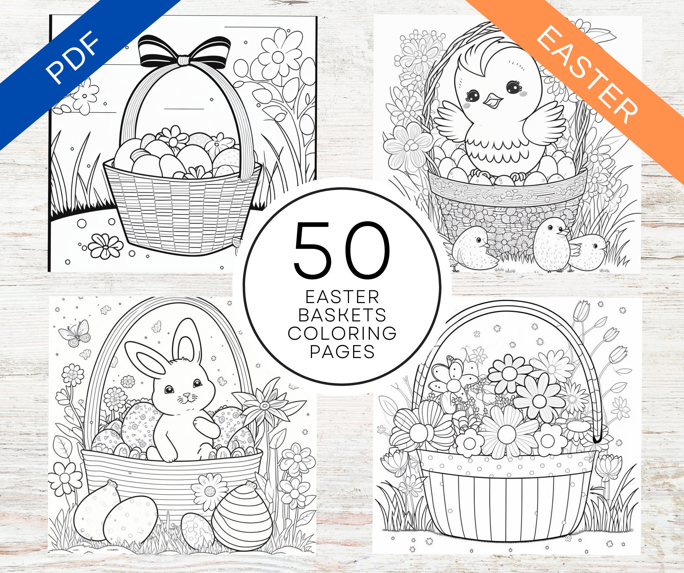 KDP Interior Easter Baskets Coloring Pages | 8.5" X 11" Printable PDF ...