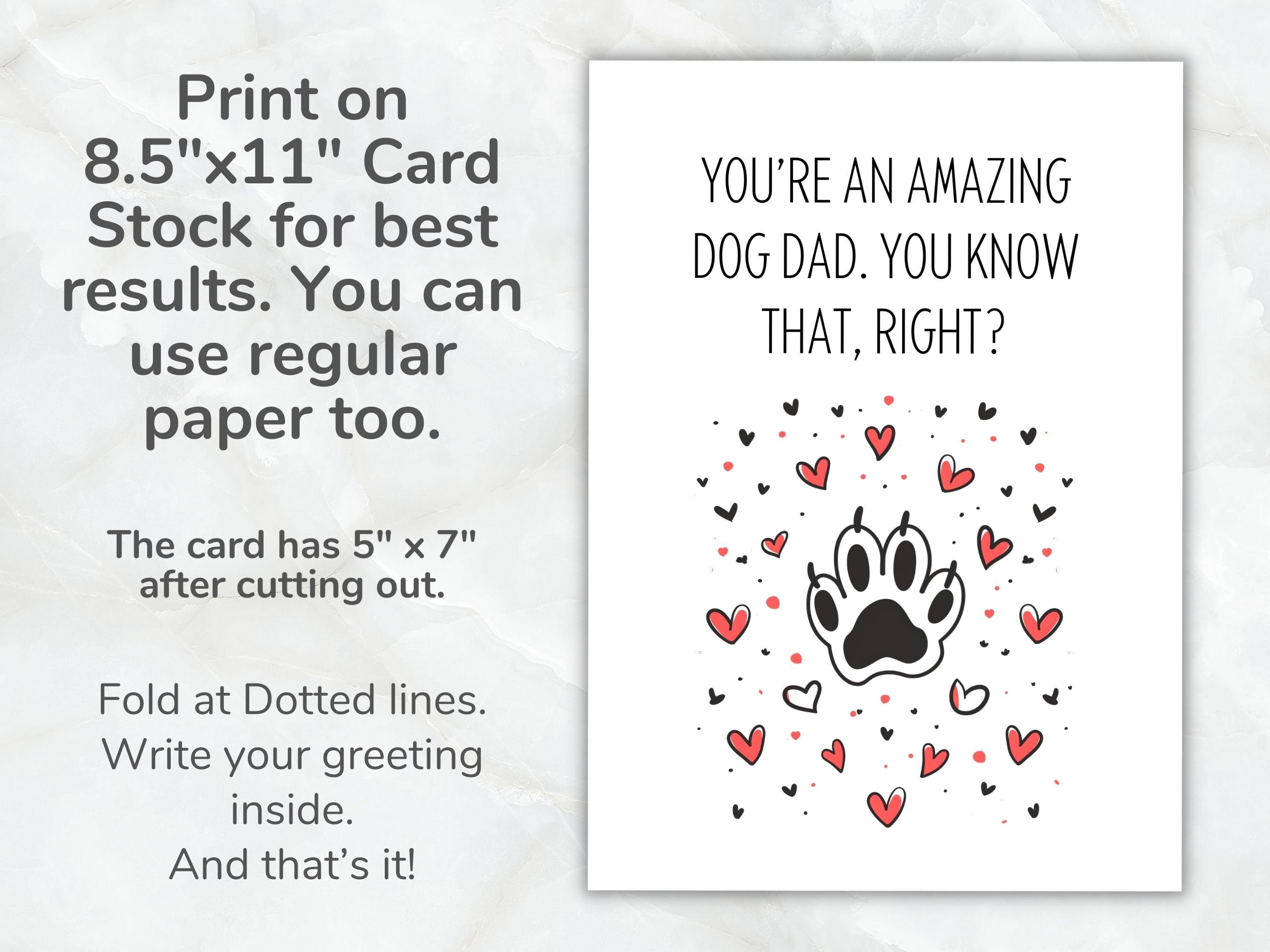 Cute Dog Dad Printable Card, Digital Download, Pet Lover Greeting ...